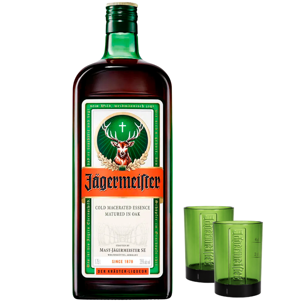 Pack Licor JAGERMEISTER Original Botella 1.75L + 02 Shots JAGERMEISTER ...