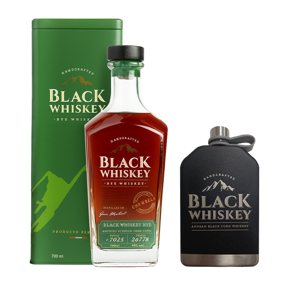 BLACK WHISKEY RYE 700ml + 1 Petaca Black Whiskey 8oz - Licores ...